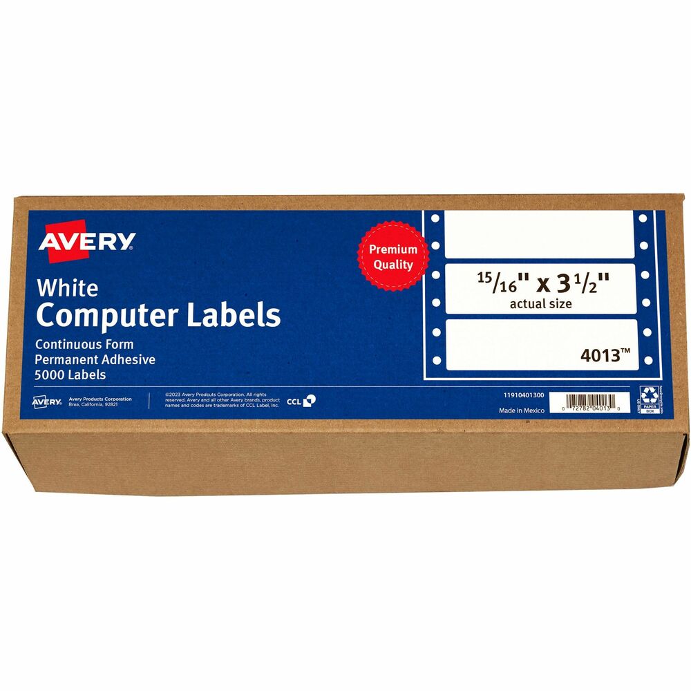 Avery® Continuous Form Computer Labels - 3 1/2" Length - Permanent ...