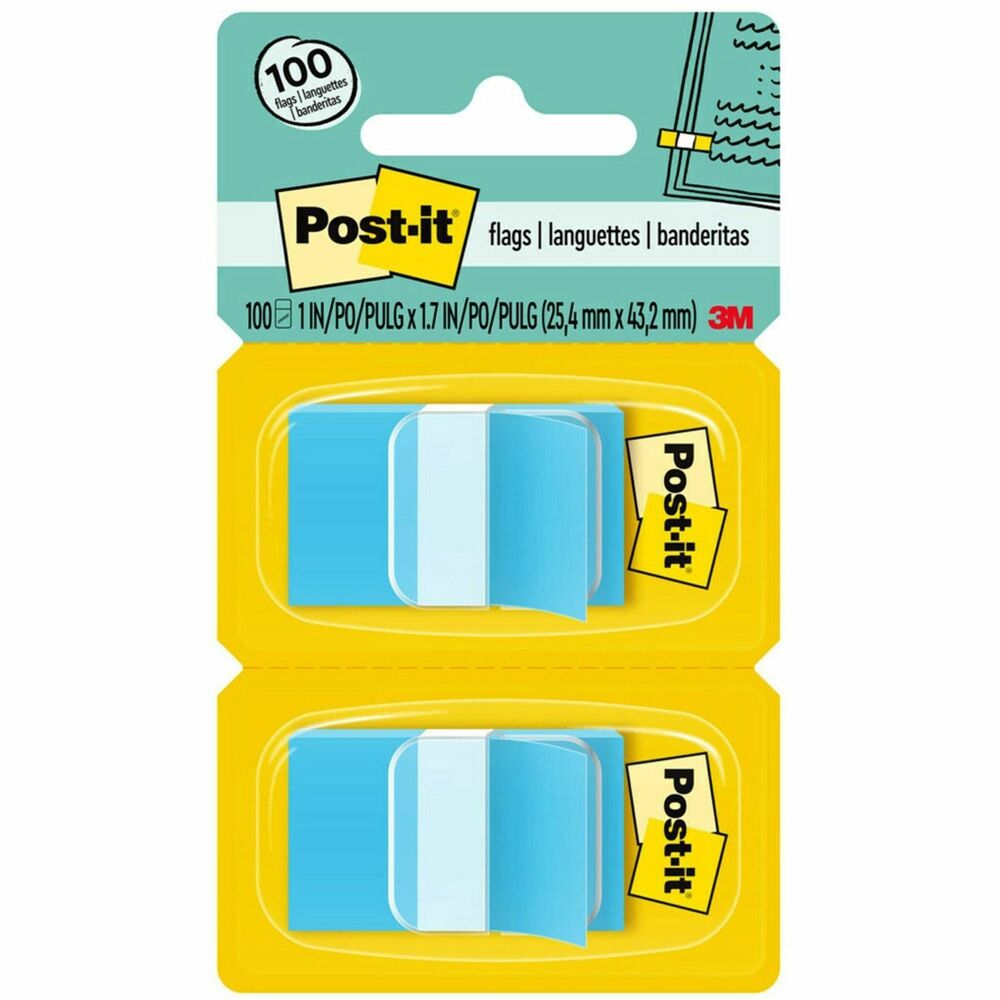 Post-it® Flags - 100 x Blue - 1" Flag/Note Width x 1 3/4" Flag/Note ...