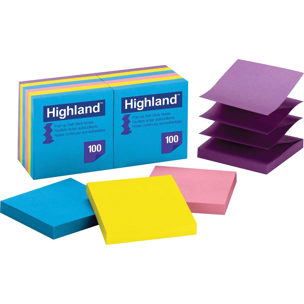 Highland Self-sticking Bright Pop-up Notepads - 1200 - 3" Flag/Note ...
