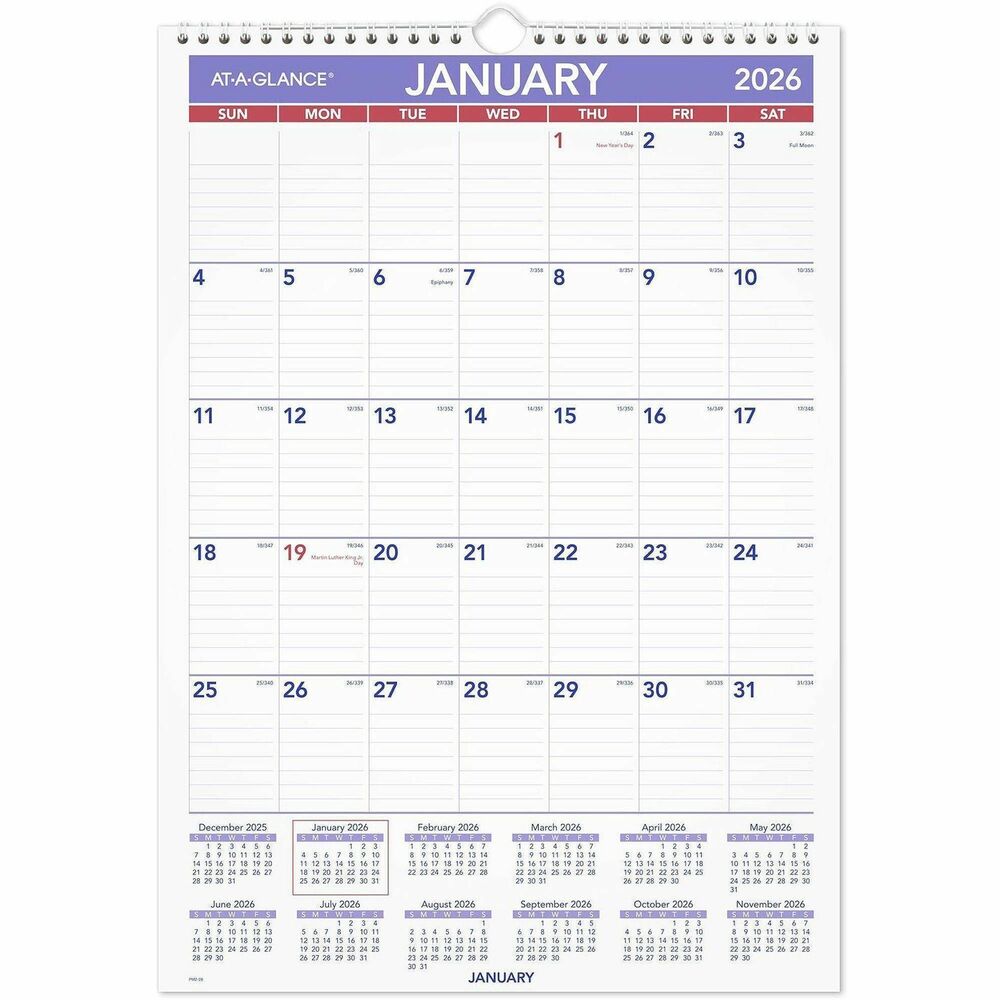 At-A-Glance Wall Calendar - Medium - Julian Dates - Monthly - 12 Month ...