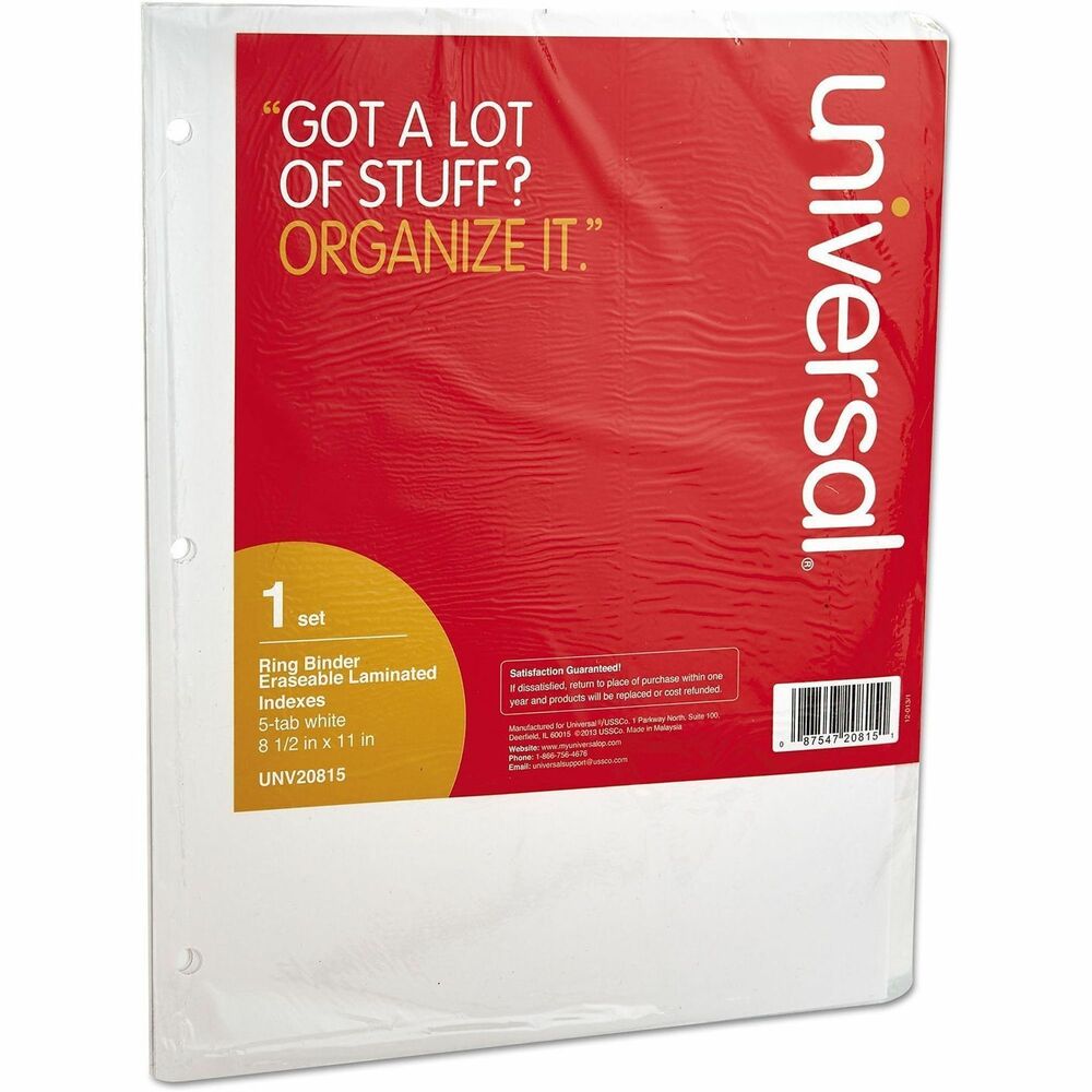 Universal Deluxe Write-On/Erasable Tab Index, 5-Tab, 11 x 8.5, White ...