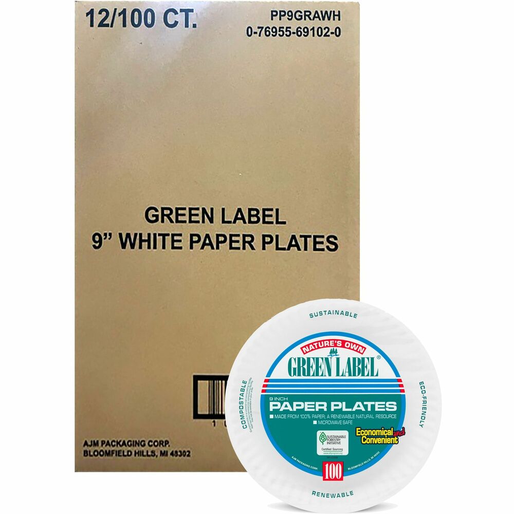 Green Label 9" Green Label Economy Paper Plates - Microwave Safe - 9 ...