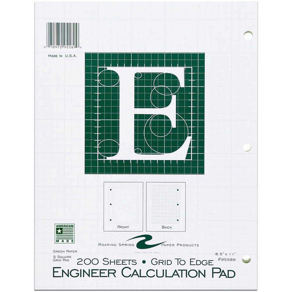 Roaring Spring 5x5 Grid Engineering Pad - 200 Sheets - 400 Pages - Printed - Glued - Back Ruling ...