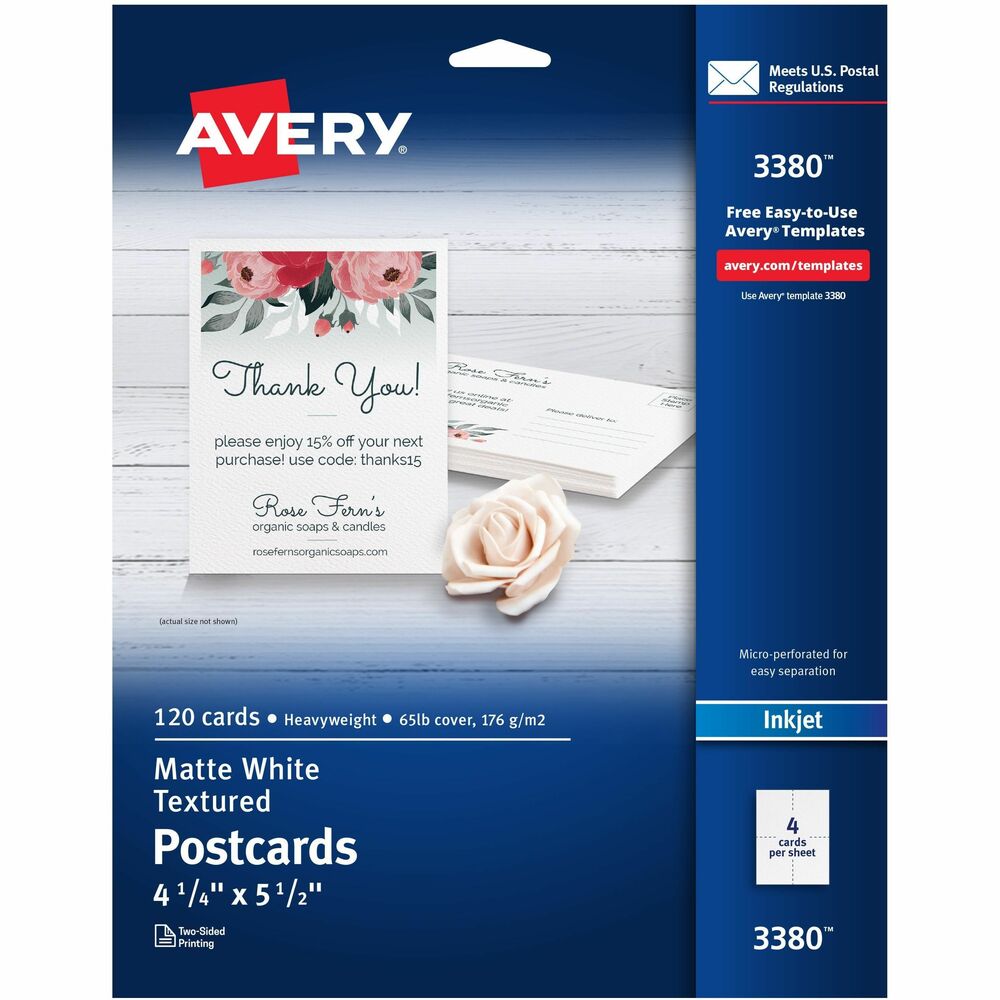 Avery® Matte Textured Postcards - 90 Brightness - 4 1/4" x 5 1/2" - 65 ...