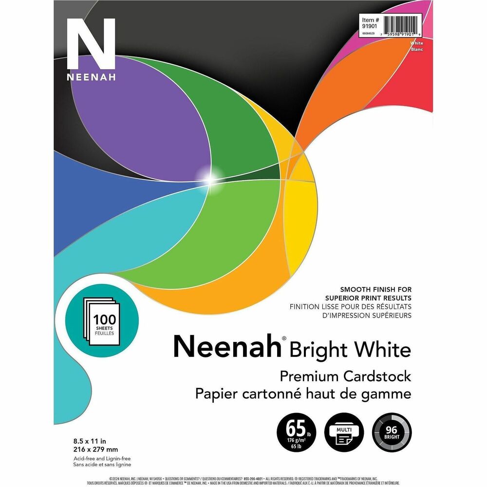 Neenah Bright White Cardstock - Letter - 8 1/2" x 11" - 65 lb Basis ...