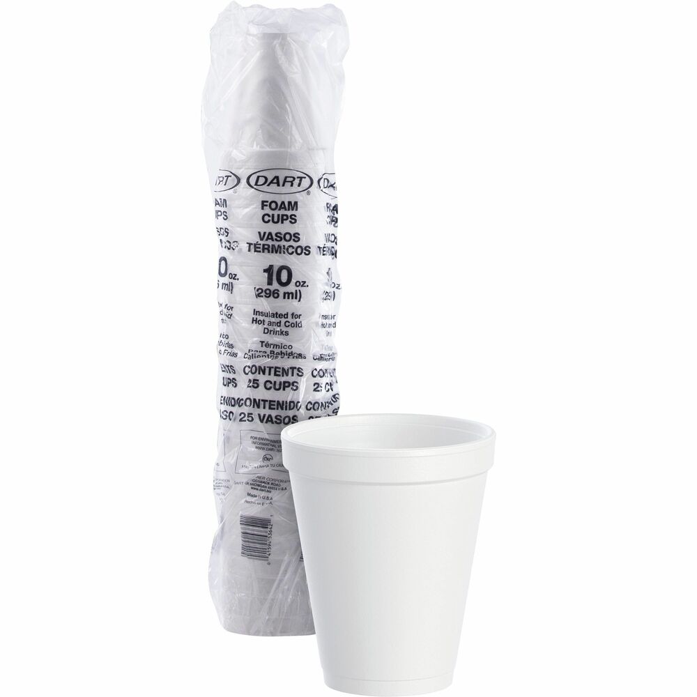 Dart 10 oz Insulated Foam Cups - 10 fl oz - Round - 25 / Bag - White ...
