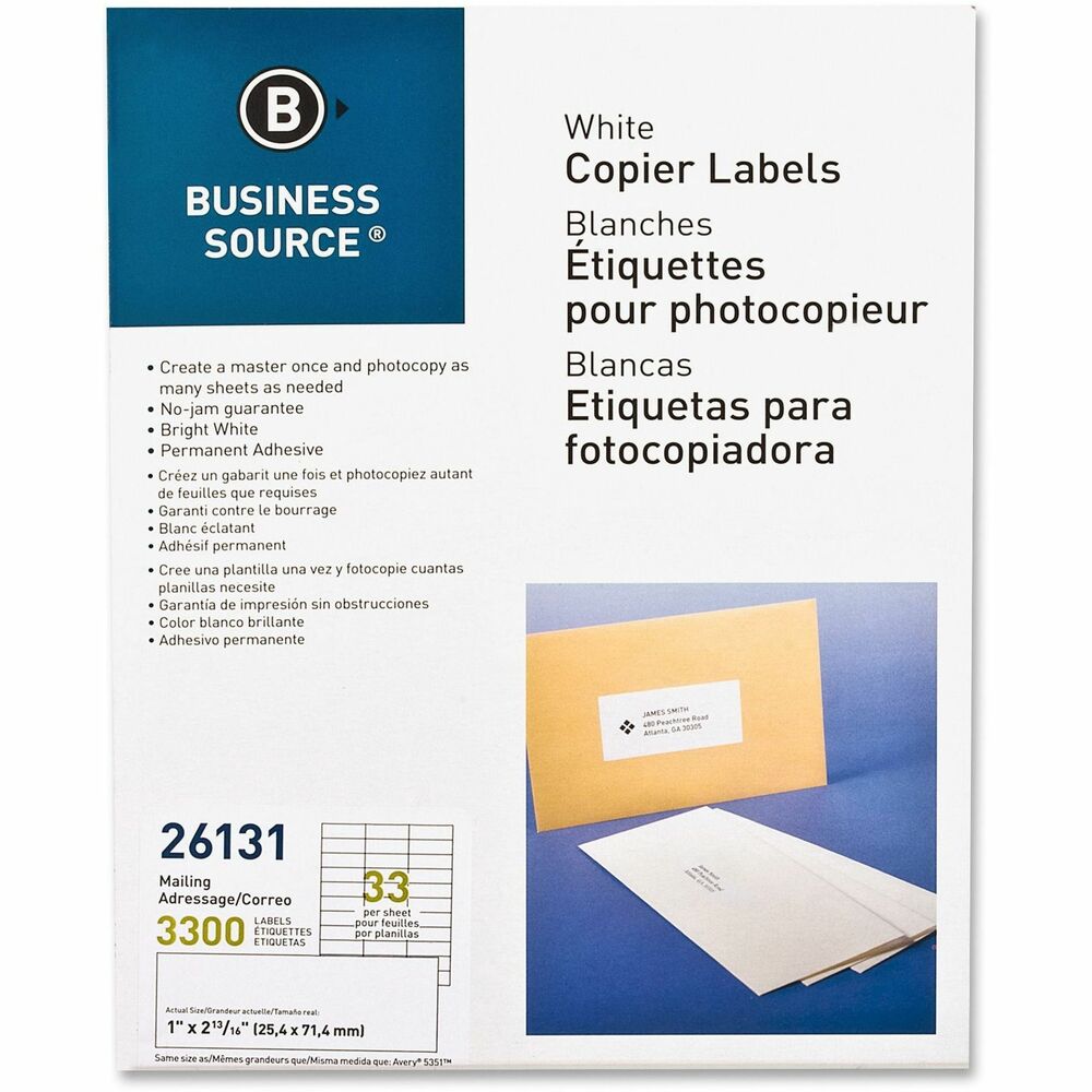 Business Source Bright White Copier Labels - 1" Width x 2 13/16" Length ...