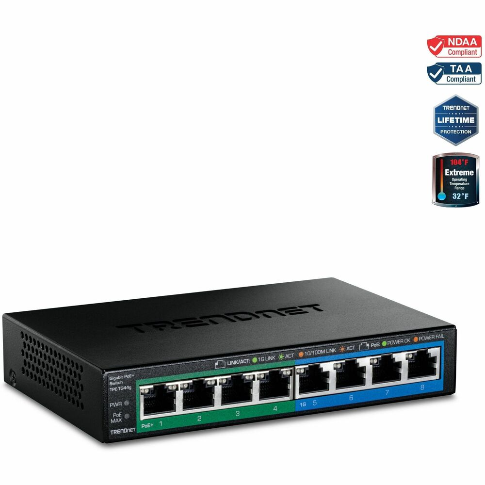 TRENDnet 8-Port Gigabit GREENnet PoE+ Switch, 4 x Gigabit PoE-PoE+ ...