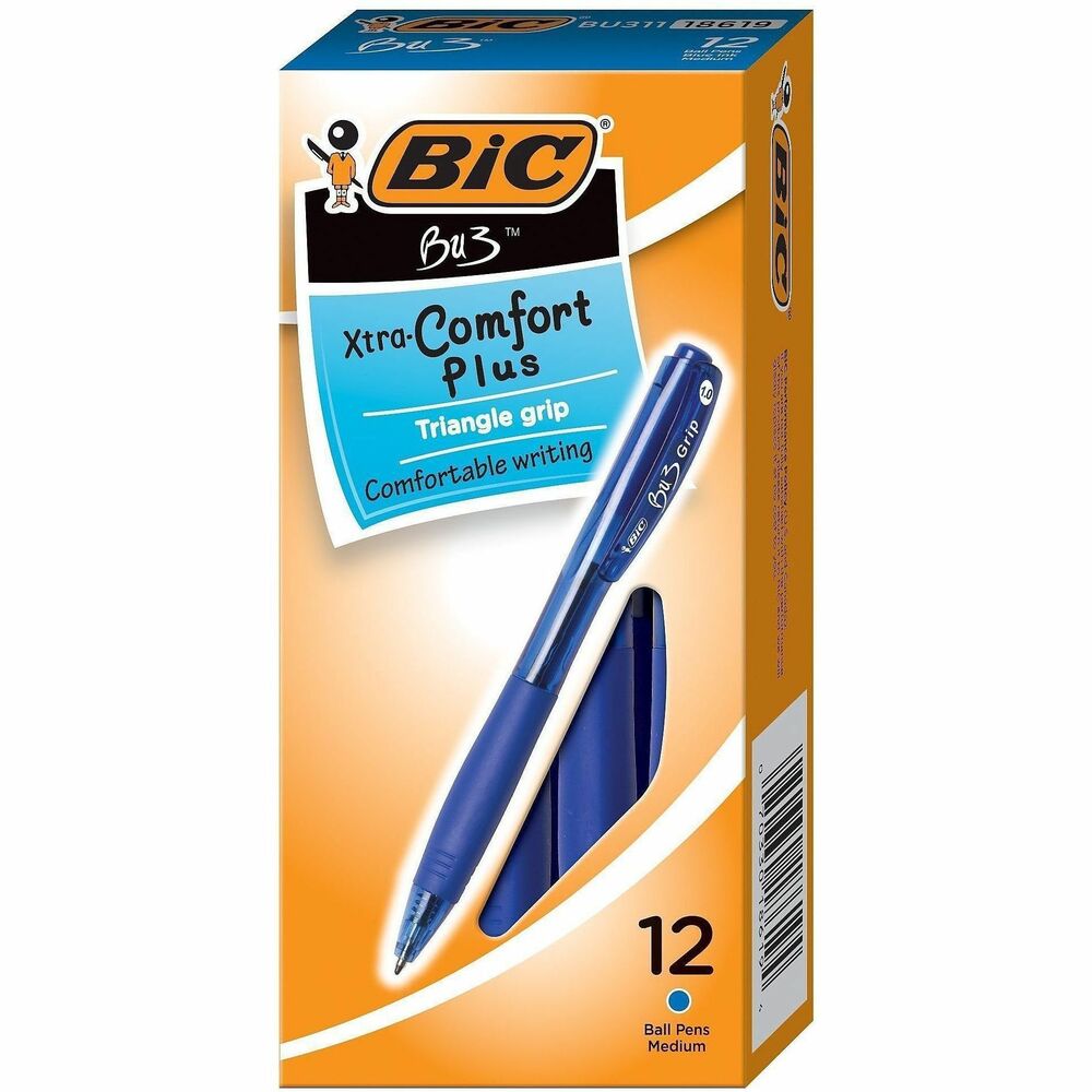BIC BU3 Retractable Ballpoint Pen - 1 mm Medium Pen Point - Retractable - Blue Ink - Blue Barrel ...