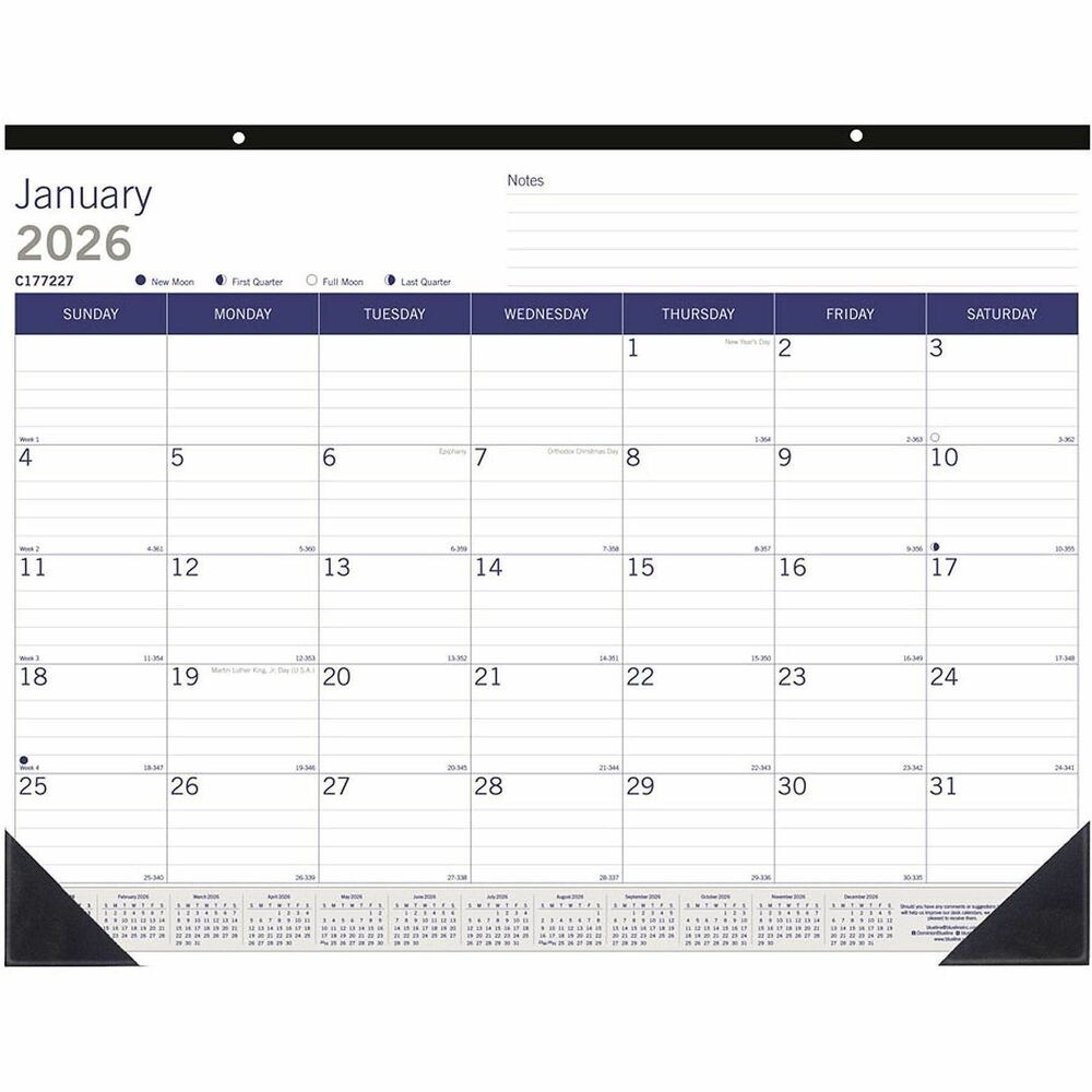 Blueline DuraGlobe Monthly Desk Pad Calendar, 22"x 17" , English ...