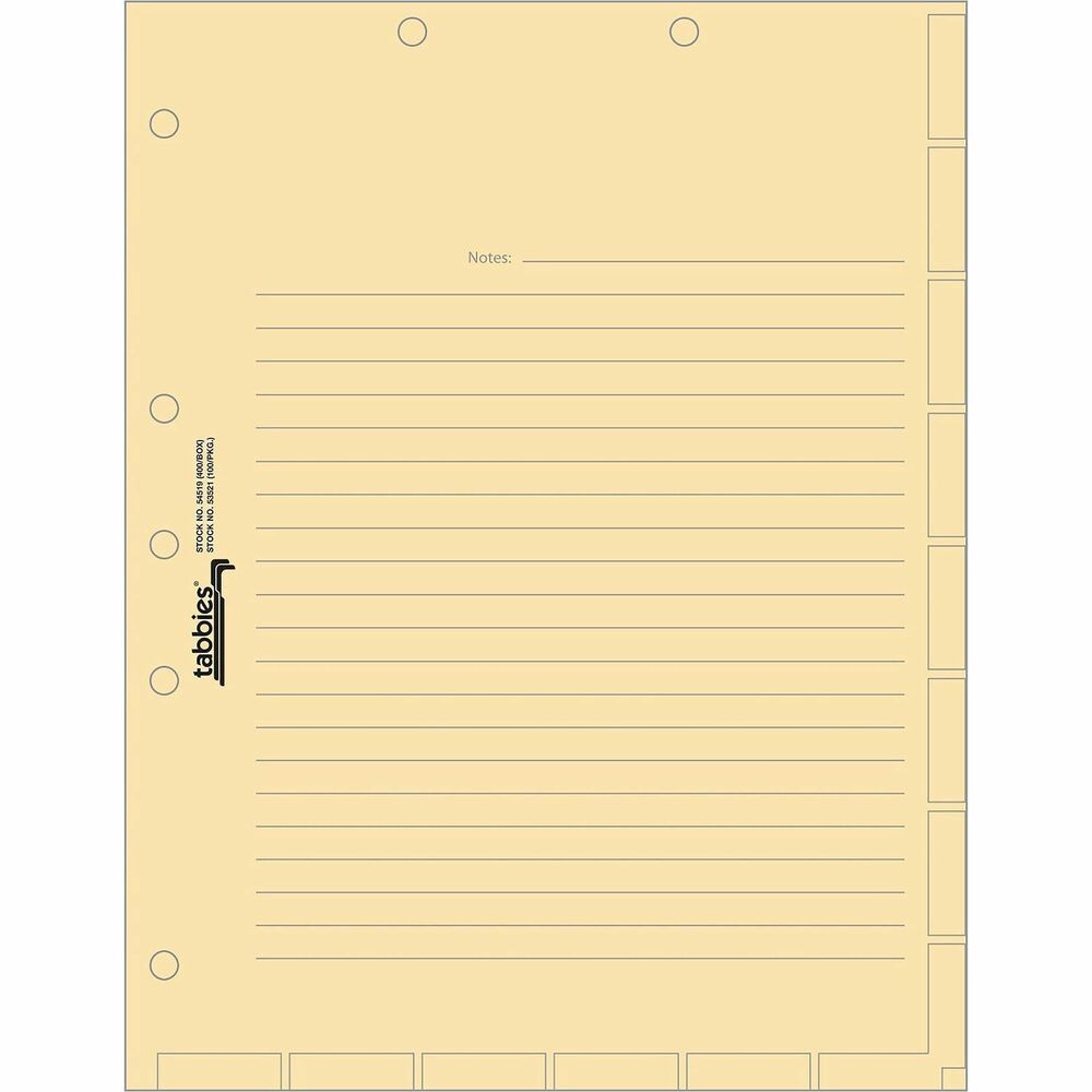 Tabbies 7-hole Manila Chart Divider Sheets - 8.5" Divider Width x 11 ...
