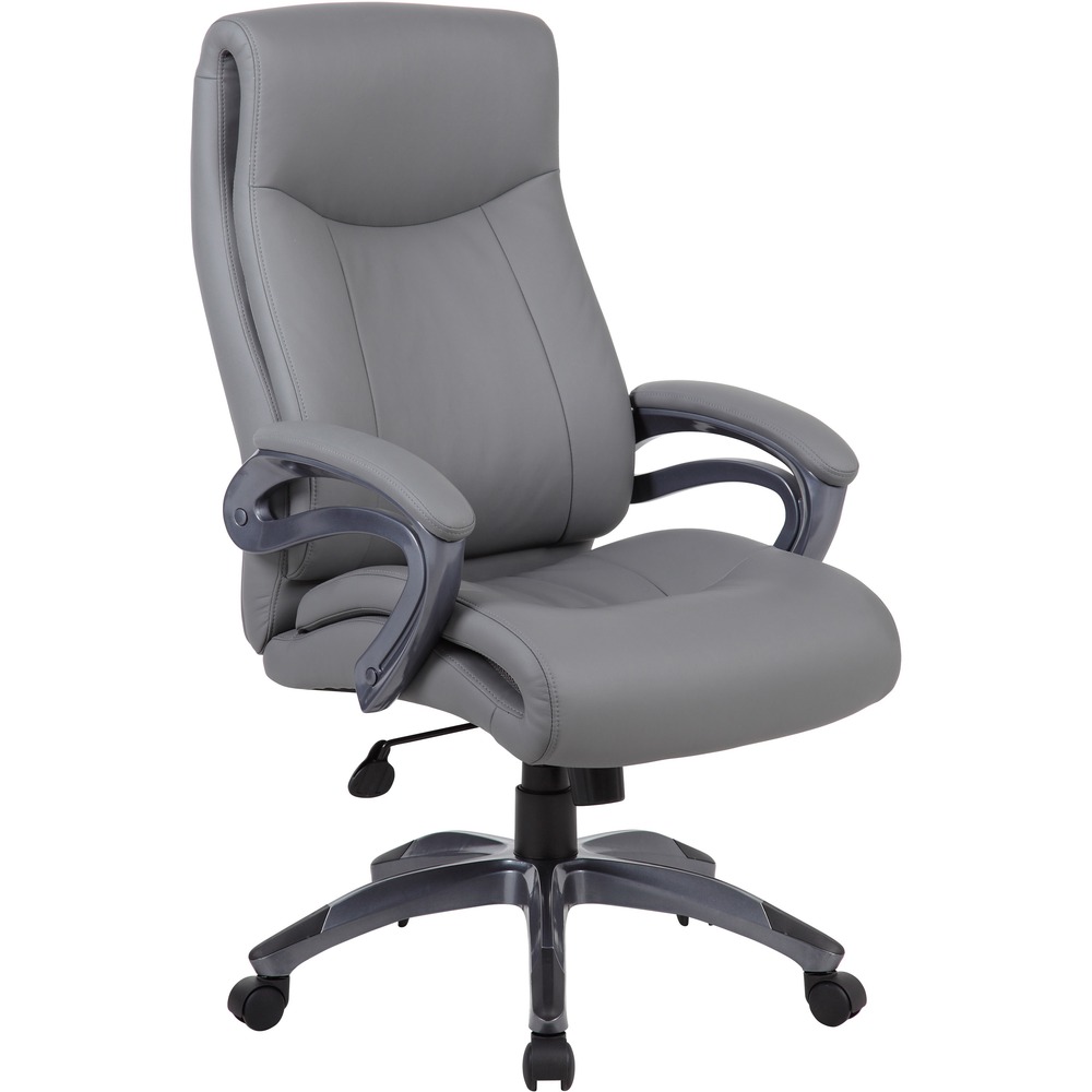 Boss Double Layer Patented Executive Chair - Gray LeatherPlus Seat - Black, Gray Nylon Frame ...