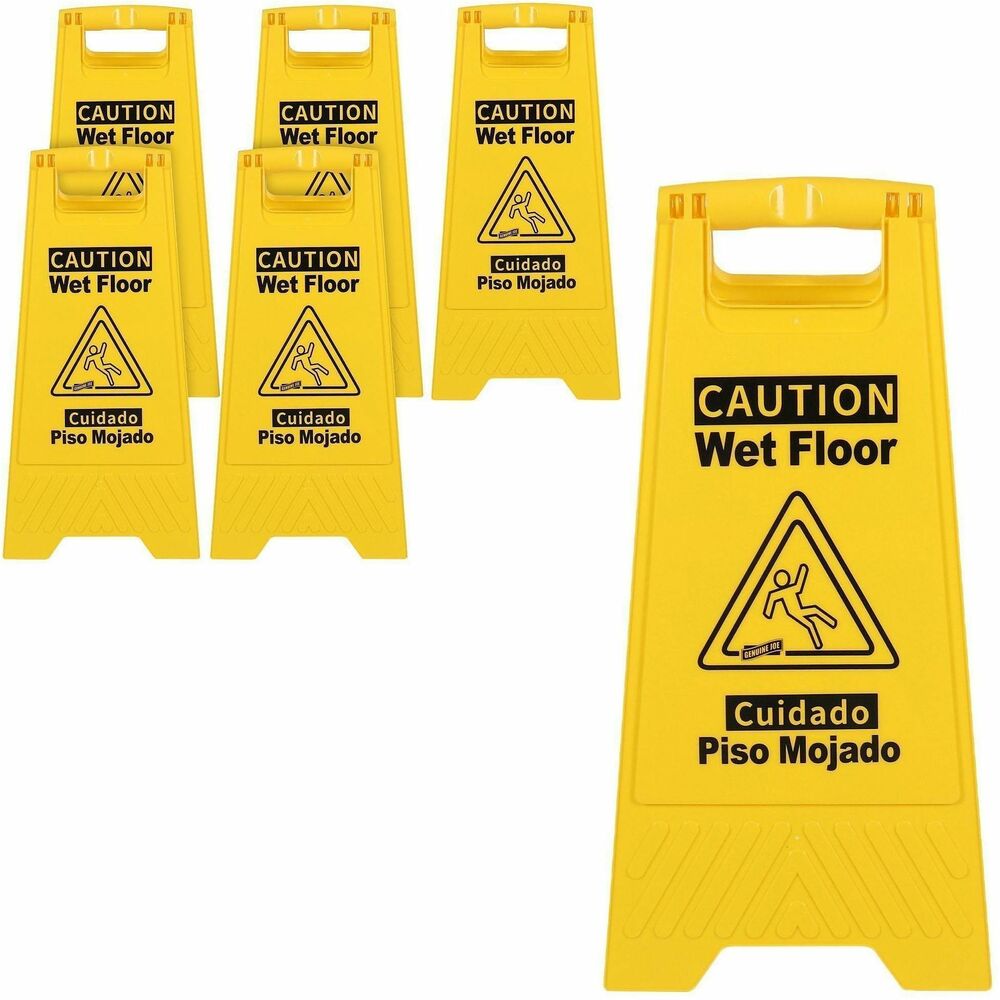 Genuine Joe Universal Graphic Wet Floor Sign - English, Spanish - Print ...