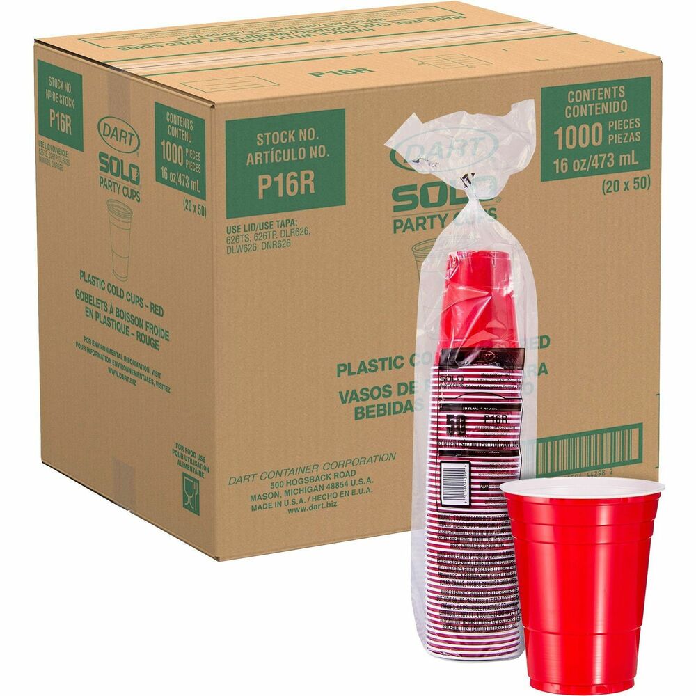 Solo 16 oz Plastic Cold Party Cups - 50 / Pack - 16 fl oz - 20 / Carton ...