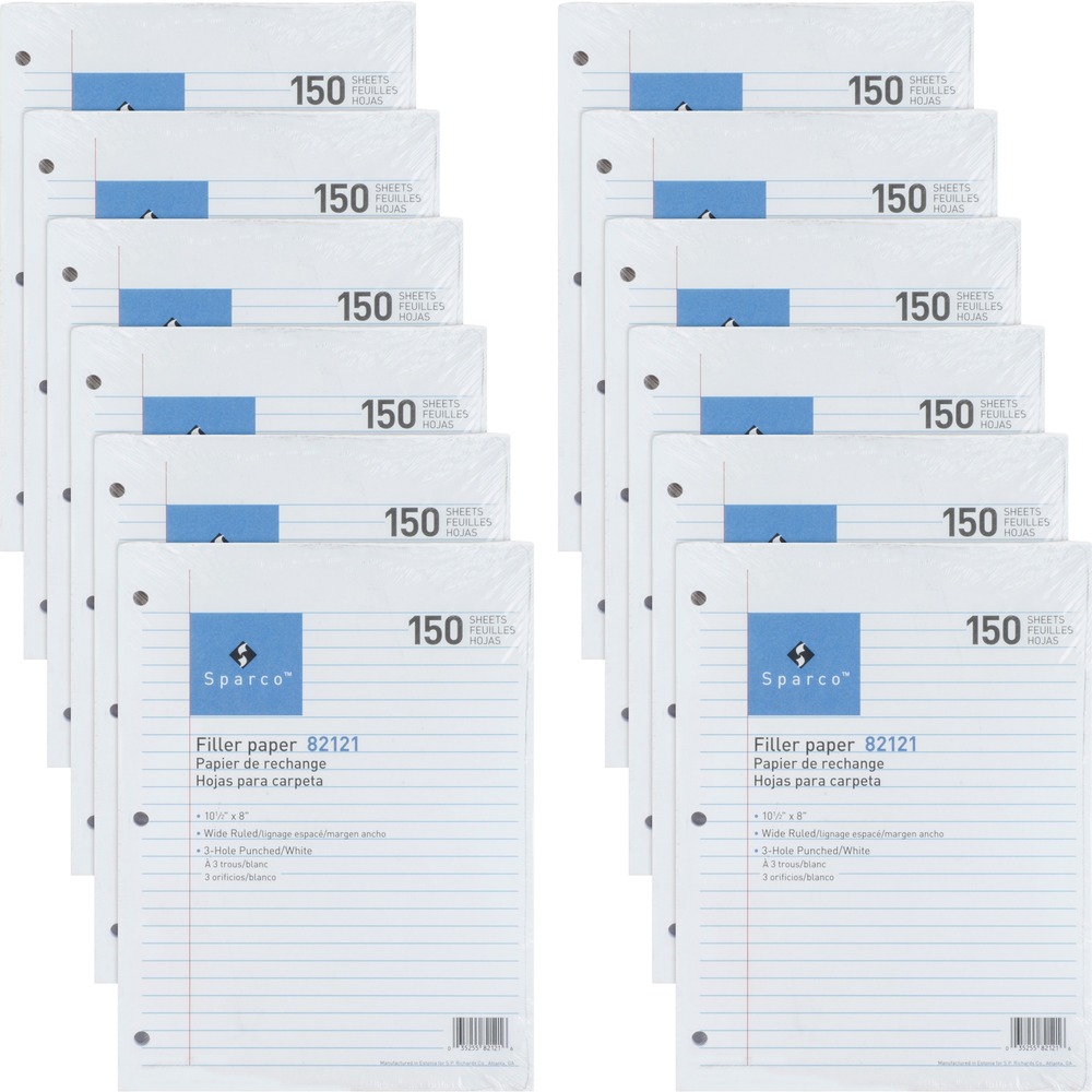 Sparco 3HP Filler Paper - 1800 Sheets - Wide Ruled Front Ruling - 16 lb ...