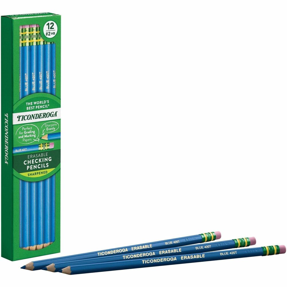 Ticonderoga Pre-Sharpened Erasable Checking Pencils - Blue Lead - HB ...
