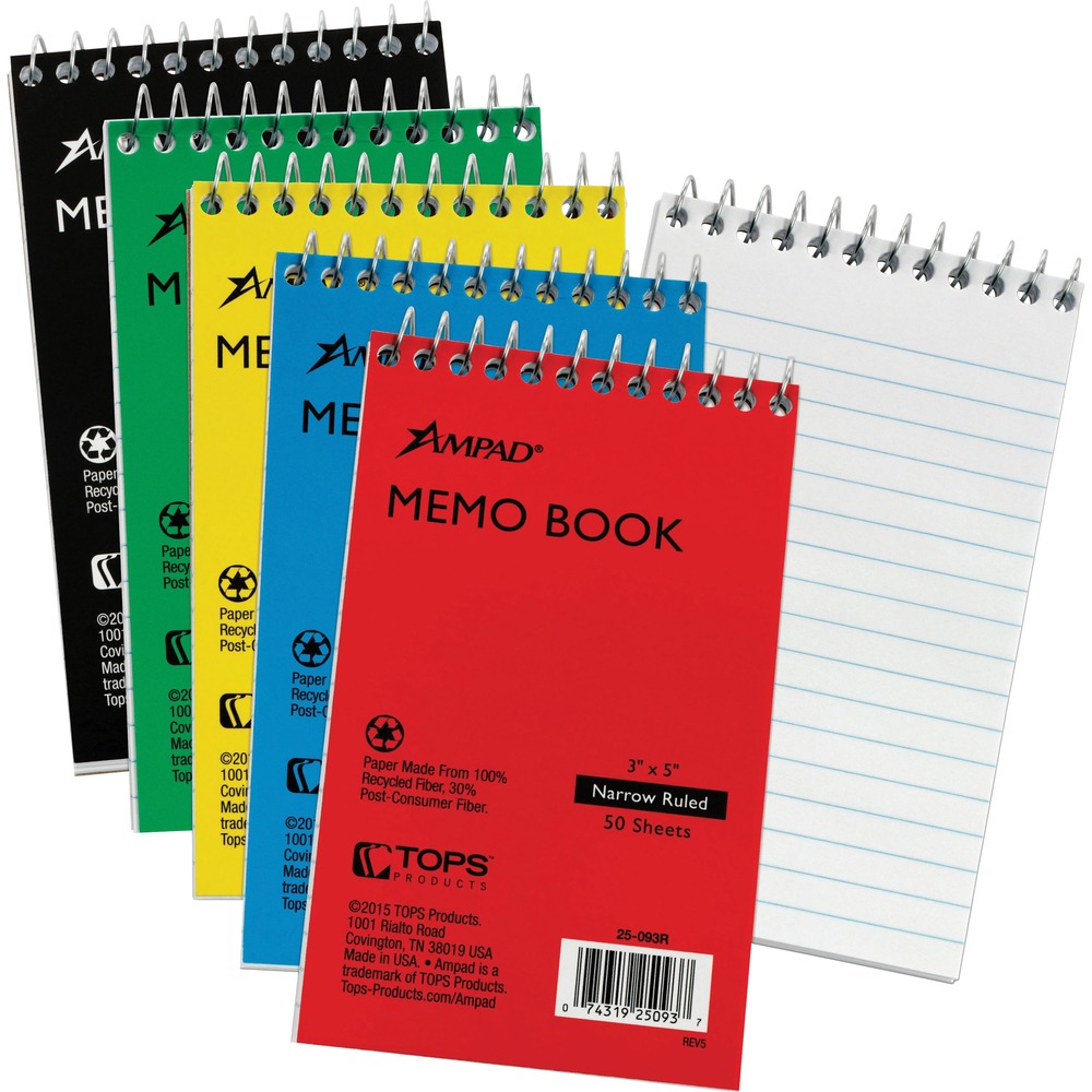 Ampad Topbound Memo Notebooks - 50 Sheets - Wire Bound - 3" x 5" Sheet ...