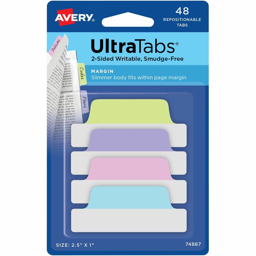 Avery® UltraTabs Repositionable Margin Tabs - 48 Tab(s) - 1" Tab Height ...