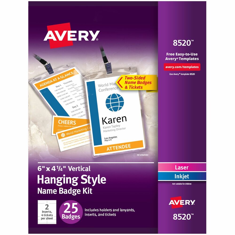 Avery® Vertical Name Badges with Tickets Kit for Laser and Inkjet ...