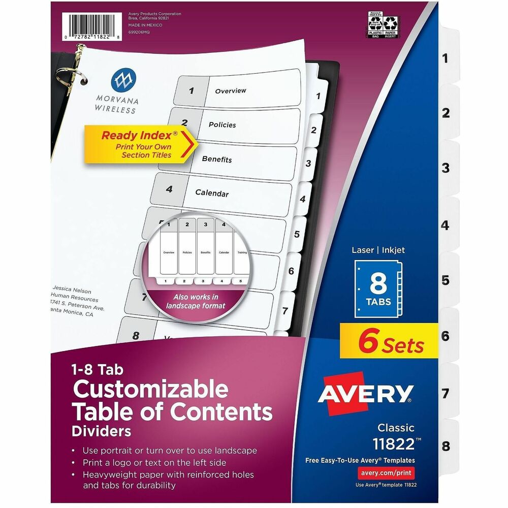 Avery® 8-tab Custom Table of Contents Dividers - 48 x Divider(s) - 1-8 ...