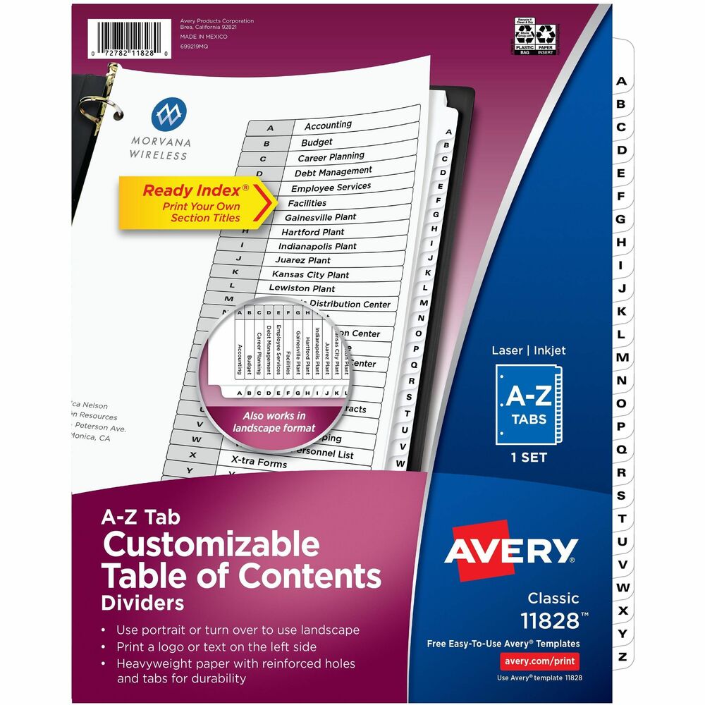 Avery® A-Z Black & White Table of Contents Dividers - 26 x Divider(s ...