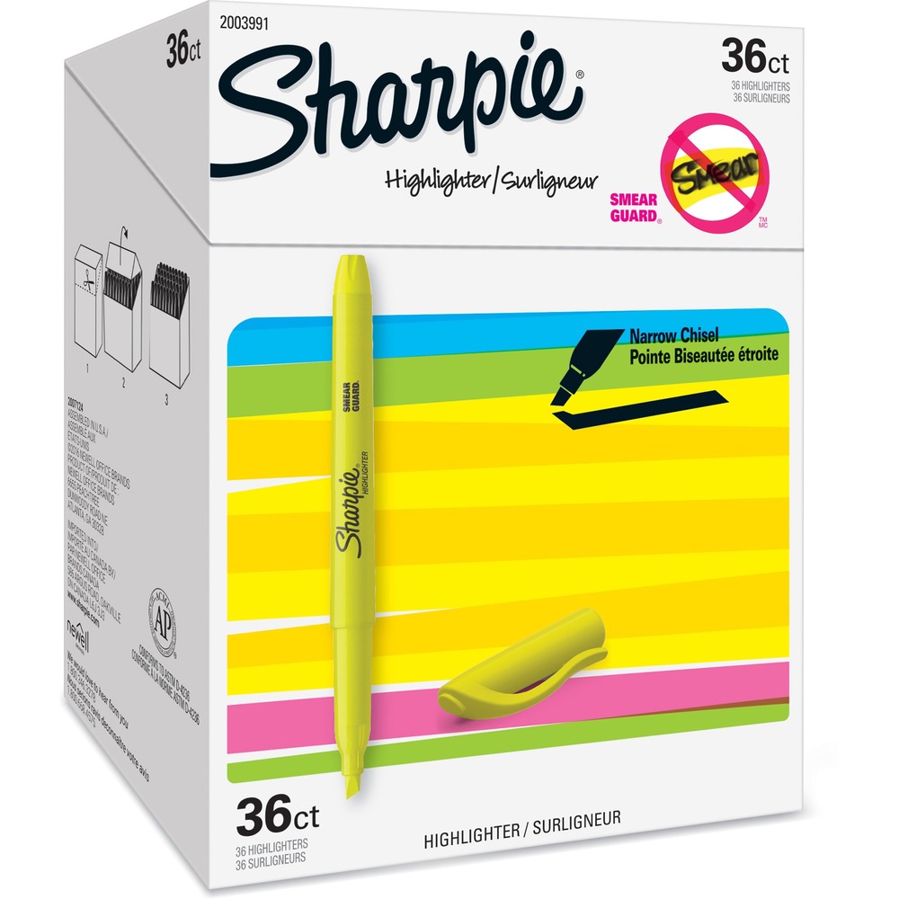 Sharpie Highlighter - Chisel Marker Point - Fluorescent Yellow Ink - 36 ...