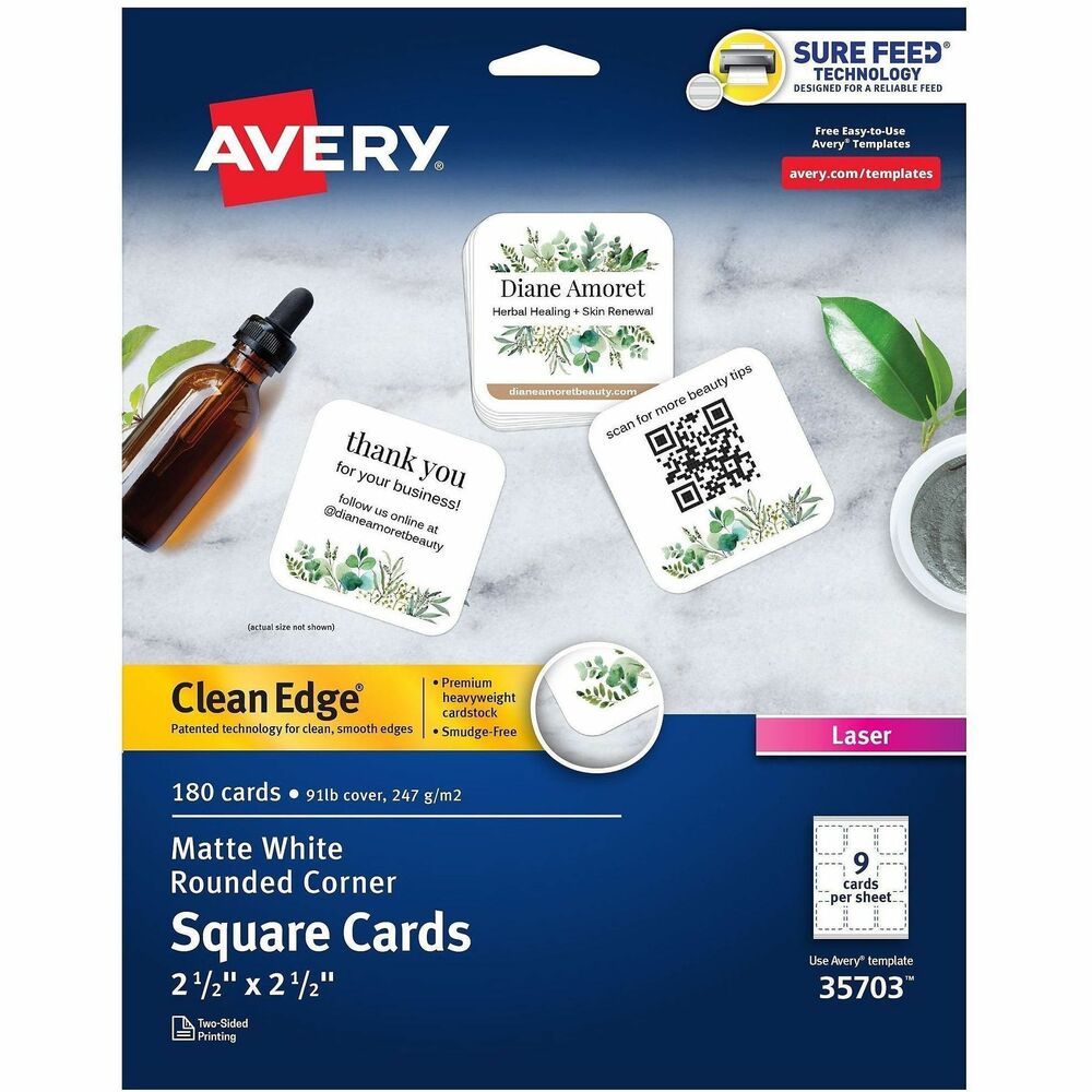 Avery® Clean Edge Square Cards, Rounded Corners, 2.5" x 2.5" (35703 ...
