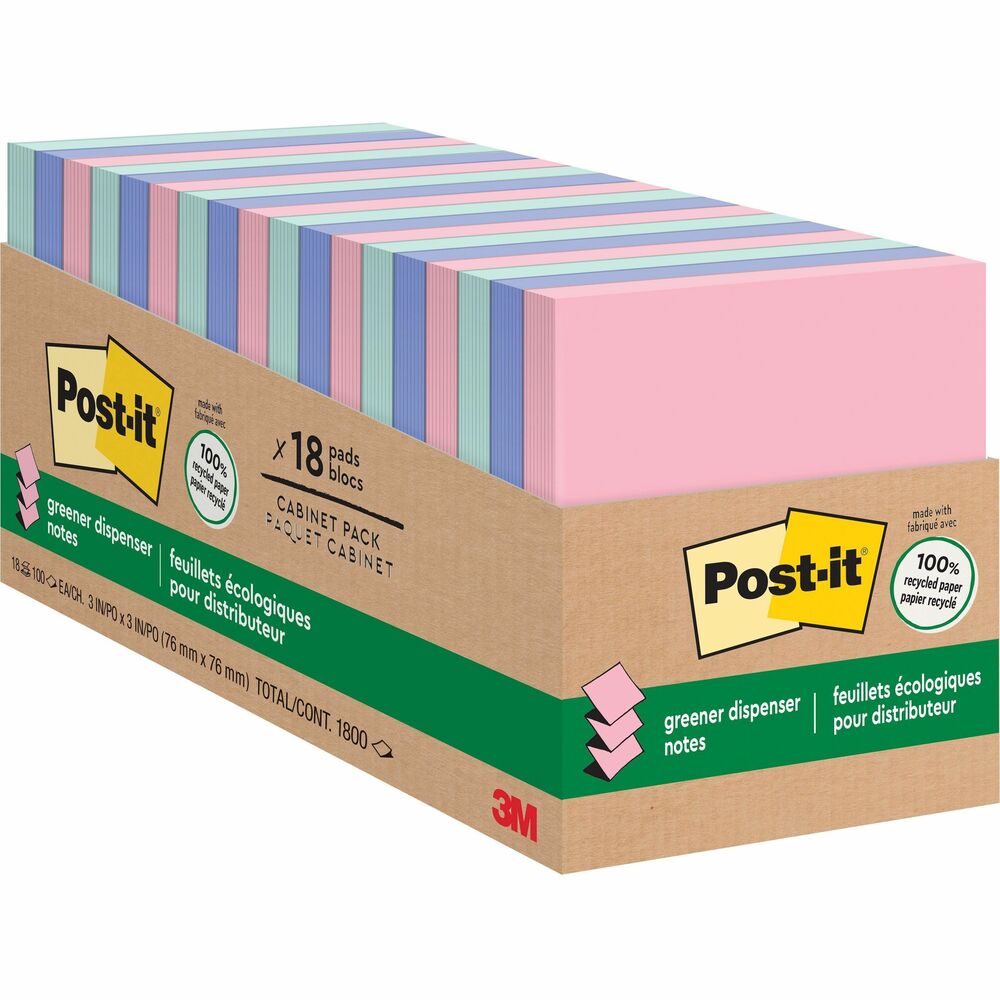 Post-it® Greener Dispenser Notes - 3" Flag/Note Width x 3" Flag/Note ...