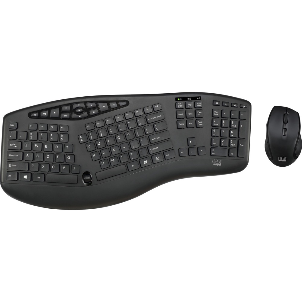 Adesso TruForm 1600 Wireless Ergonomic Keyboard and Optical Mouse - USB ...