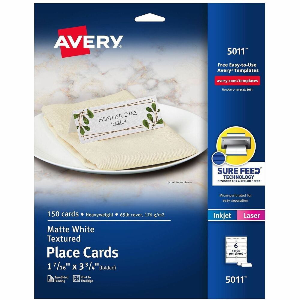 Avery® Place Cards with Sure Feed - 1 7/16" x 3 3/4" - Matte - Double ...