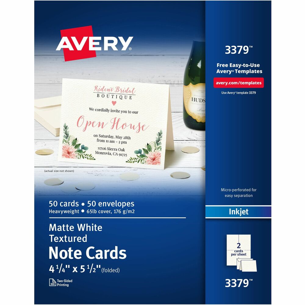 Avery® Note Card - Textured - White - 6 / Carton - Office Pro