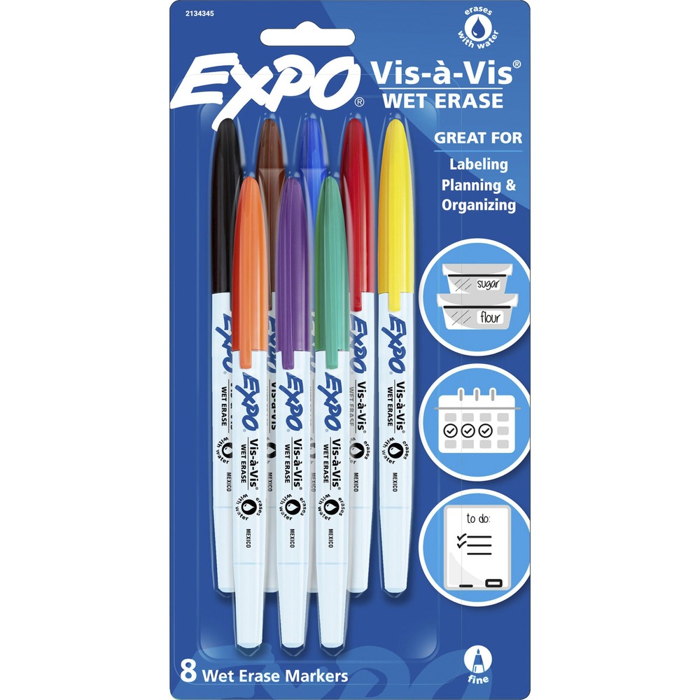 Expo Vis-à-Vis Wet-Erase Markers - Fine Marker Point - Multi Ink - 8 ...