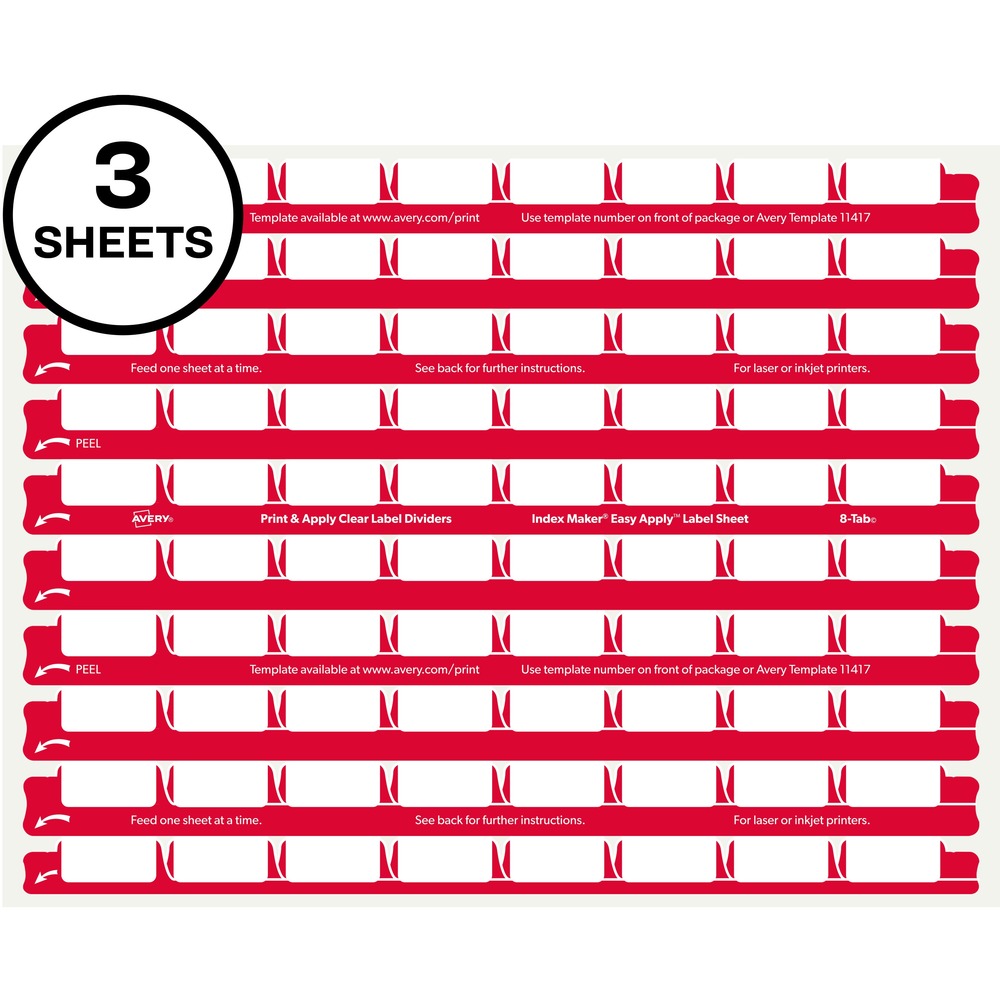 Avery® 8 Tab Easy Print & Apply Clear Label Sheet Refills (11226 ...