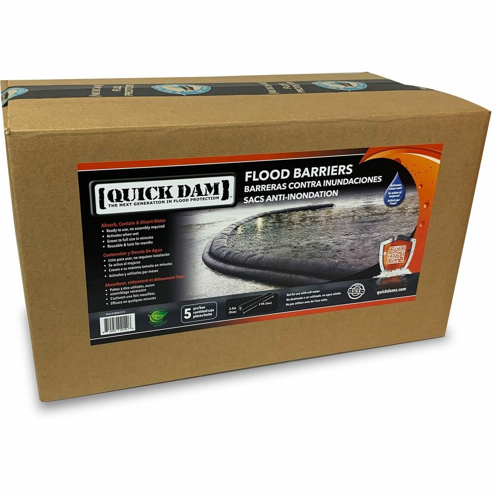 Quick Dam Flood Barriers - 3.5" Height - 5 / Carton - Black