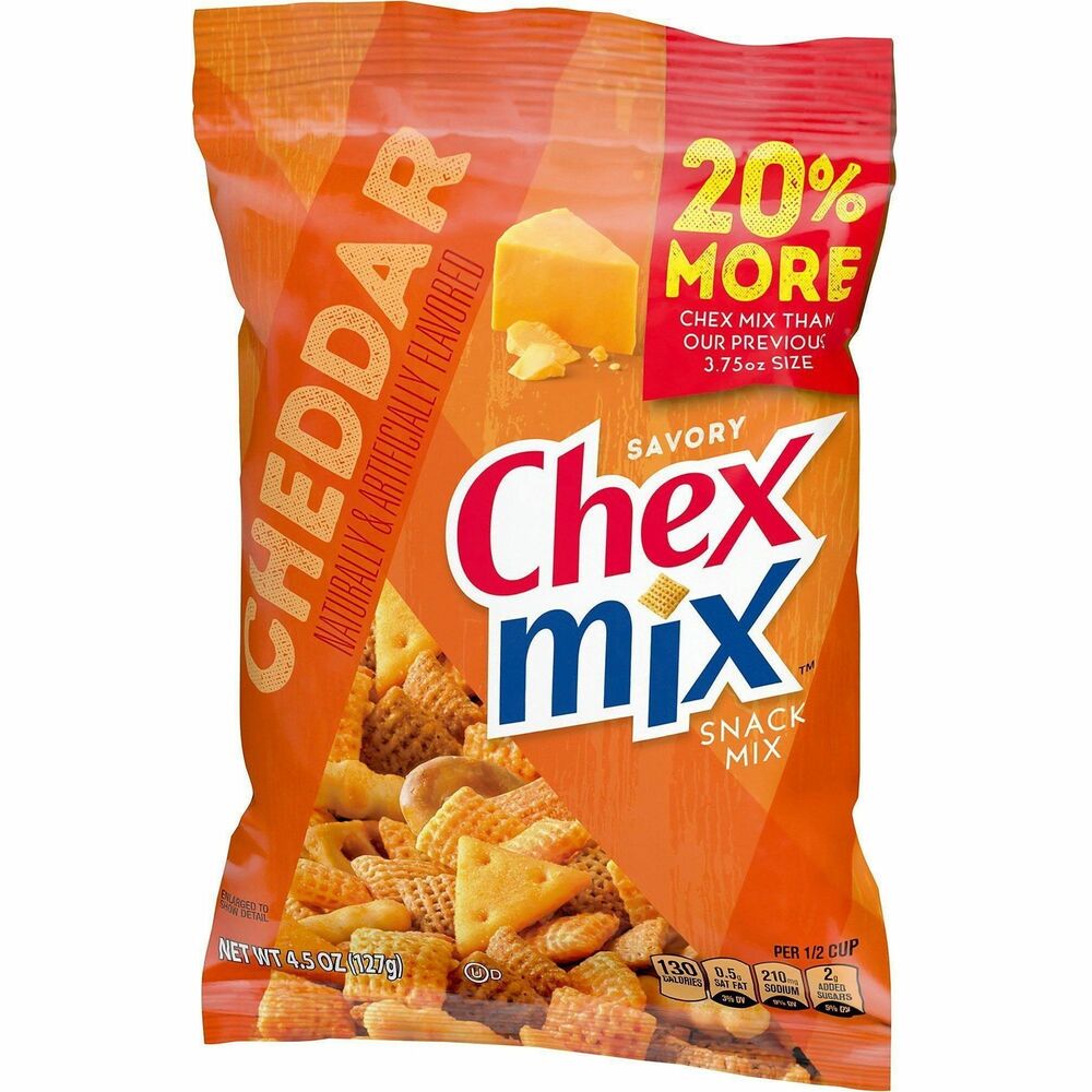 Chex Cheddar Snack Mix - Cheddar - 4.50 oz - 8 / Carton - Office Pro