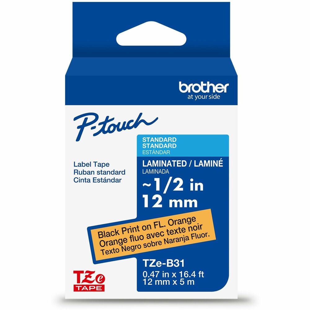 Brother Genuine P-touch TZeB31 BK on FLUOR ORG Label Tape, Laminated ...