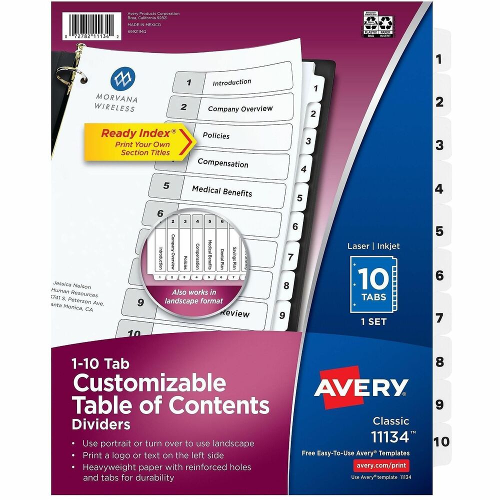 Avery® Ready Index® Table of Content Dividers for Laser and Inkjet ...