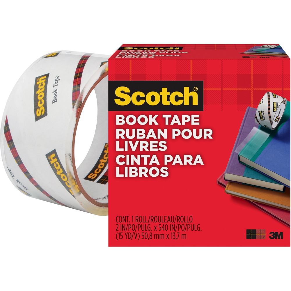 Scotch Book Tape - 15 yd Length x 2" Width - 3" Core - Clear - Acrylic ...