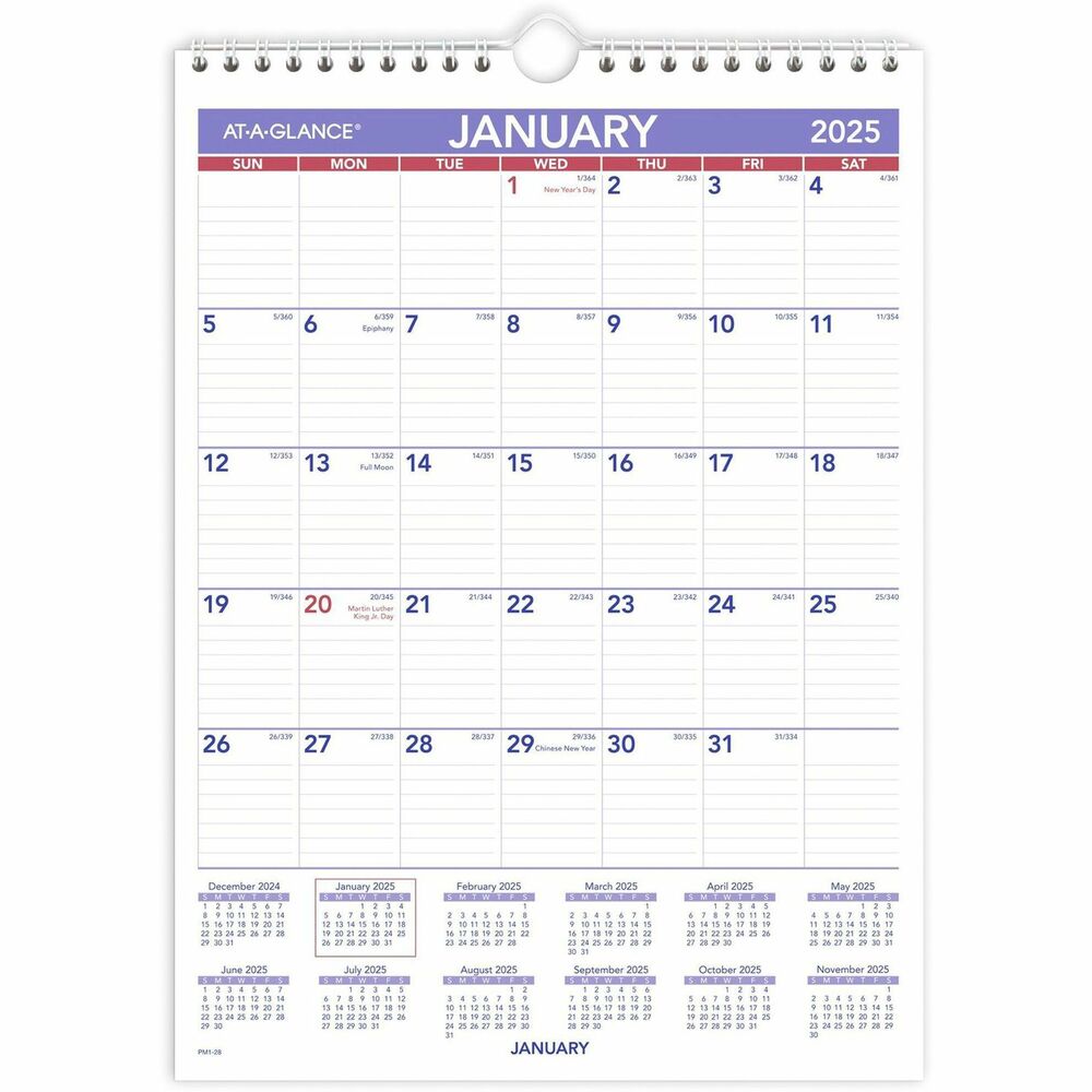 At-A-Glance Wall Calendar - Small - Julian Dates - Monthly - 12 Month ...