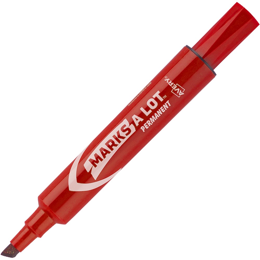 Avery® Marks A Lot Permanent Markers - 4.7625 mm Regular Chisel Marker Point - Red Ink - Red ...