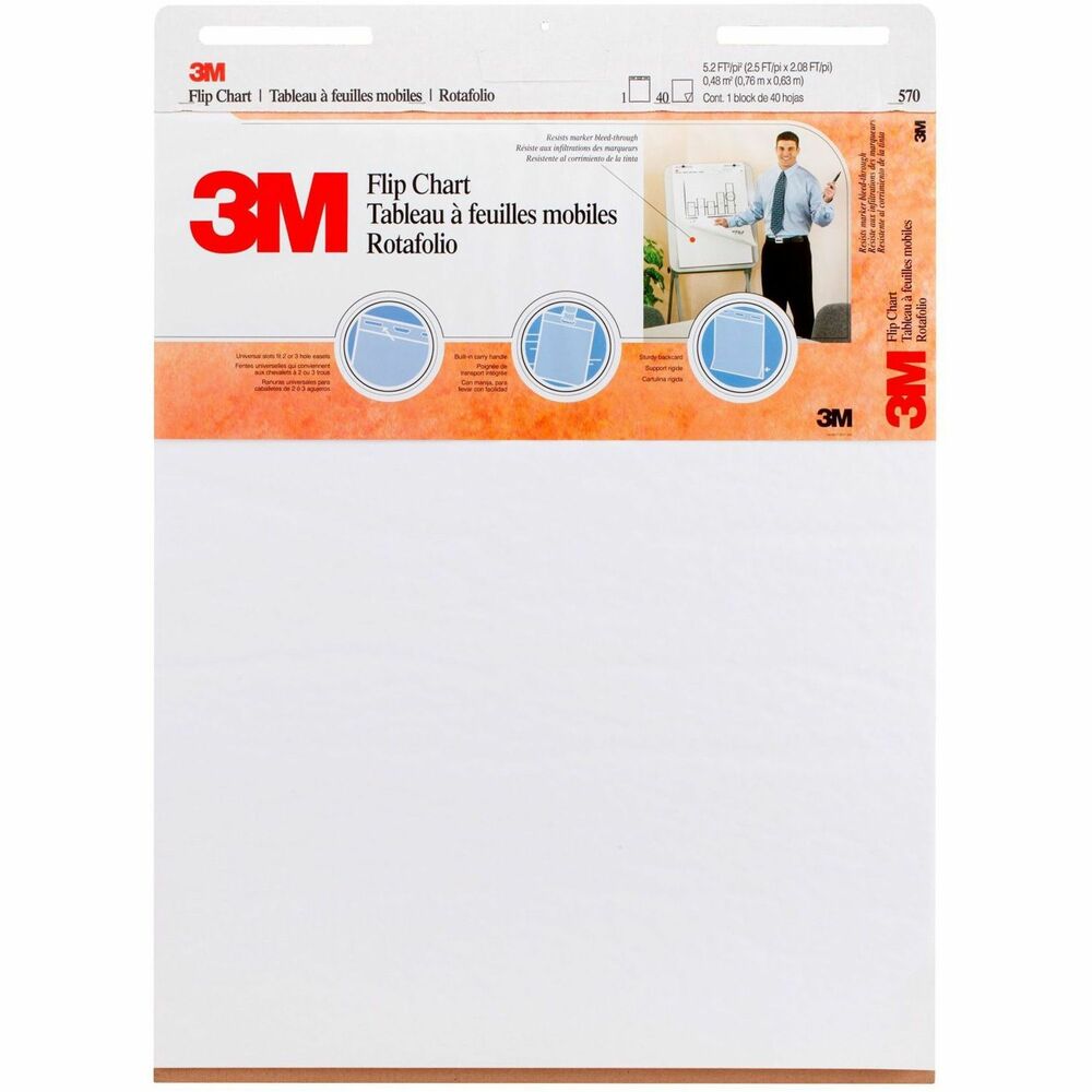 3M Flip Charts - 40 Sheets - Plain - Stapled - 18.50 lb Basis Weight ...