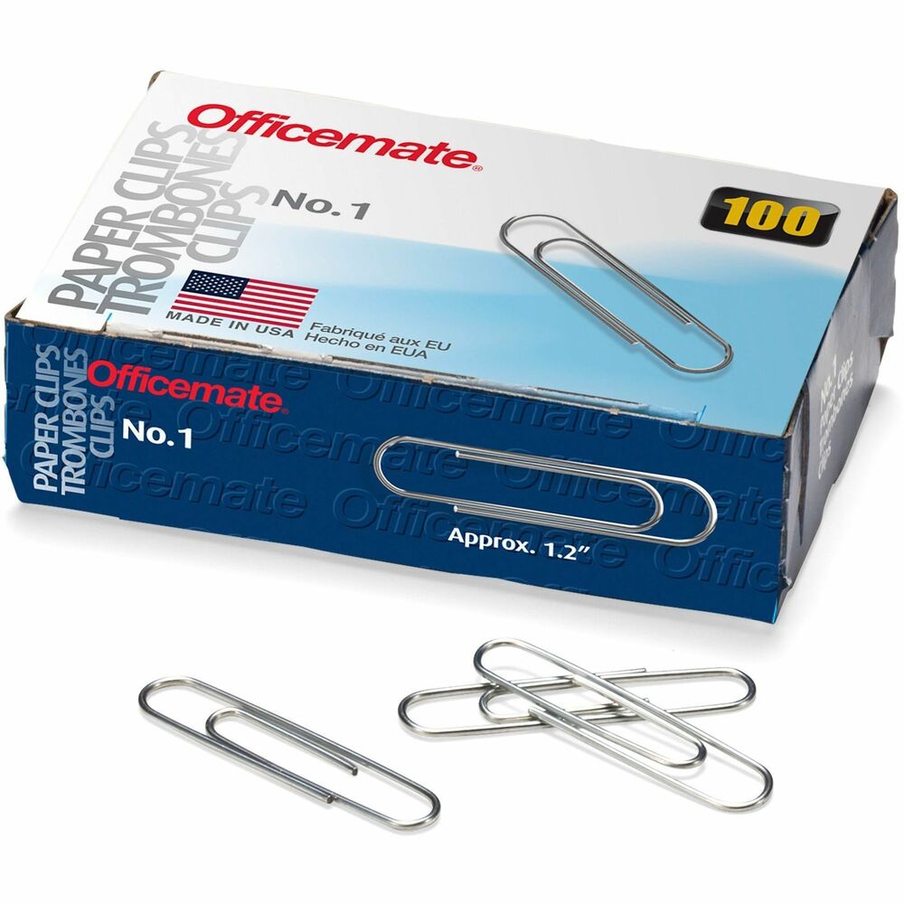 Officemate Paper Clips - No. 1 - Silver - Steel - 100/Box - 10 / Pack