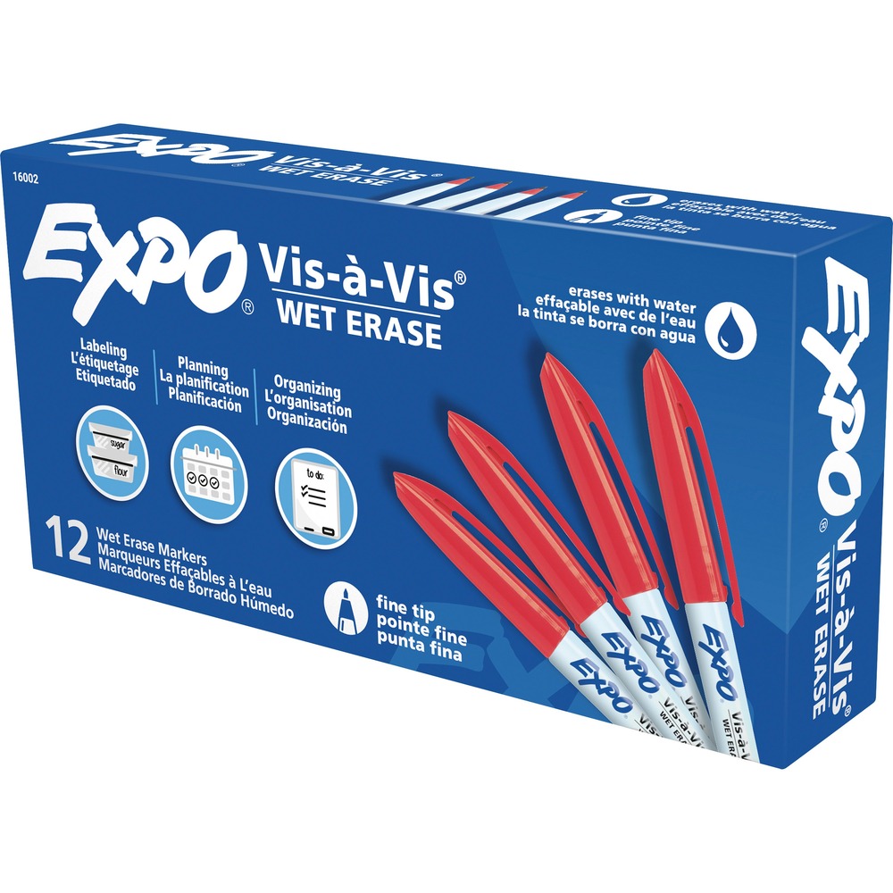 Expo Vis-A-Vis Wet-Erase Markers - Fine Marker Point - Red Ink - White ...