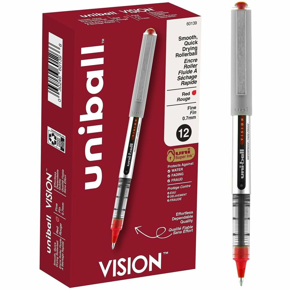 uniball™ Vision Rollerball Pens - 0.7 mm Fine Pen Point - Red Ink - 1 Dozen
