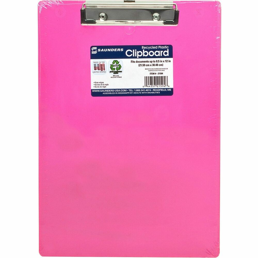 Saunders Neon Plastic Clipboards - 0.50" Clip Capacity - Plastic - Neon ...