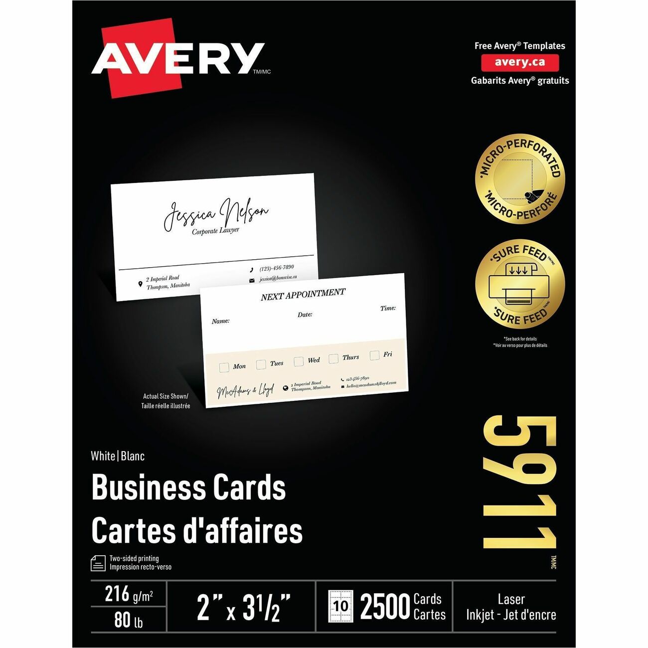 Avery® Printable Business Cards, 2" x 3.5" , White, 2500 Cards (05911 ...