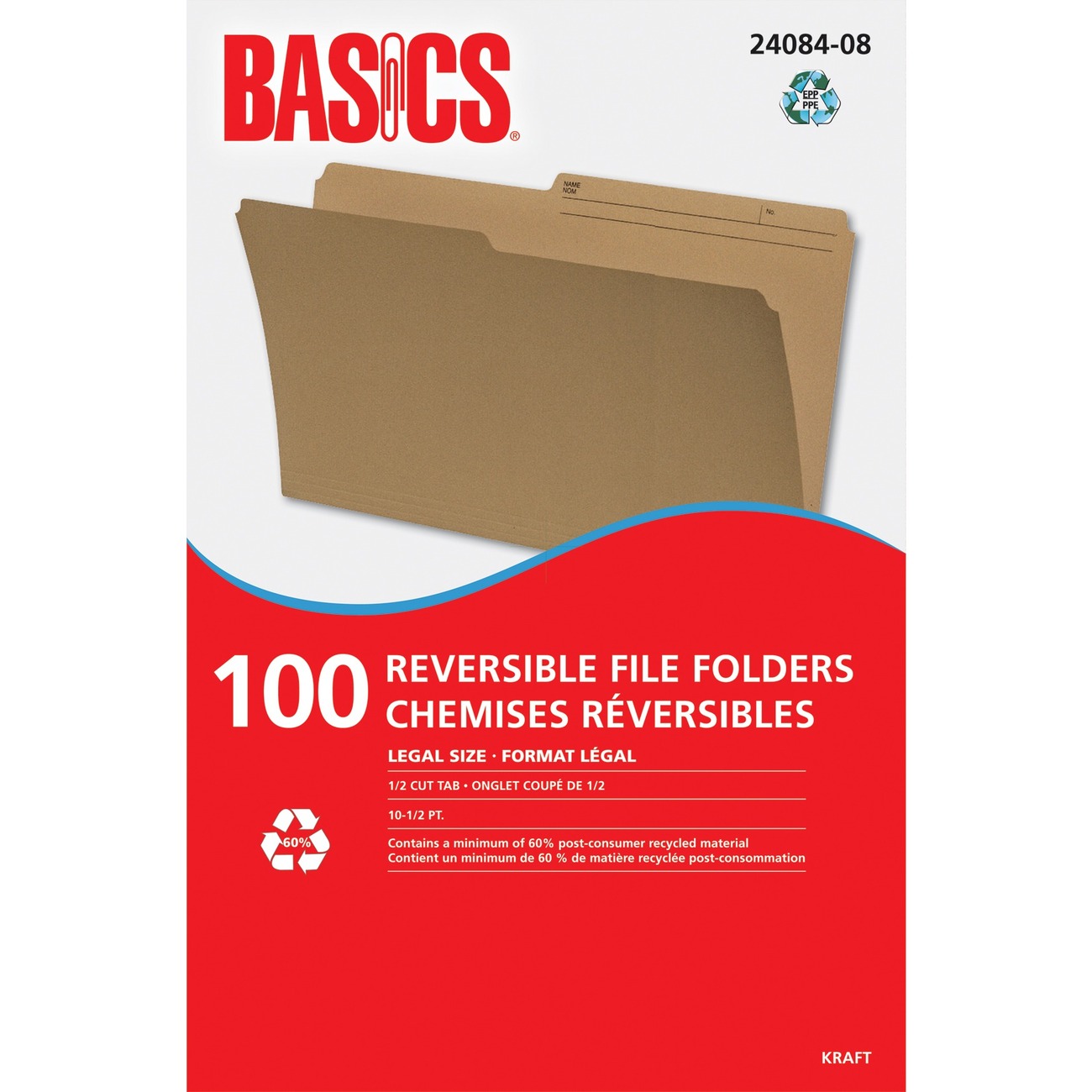 Basics® Reversible File Folders Legal Kraft 100/box | Querney's Office Plus