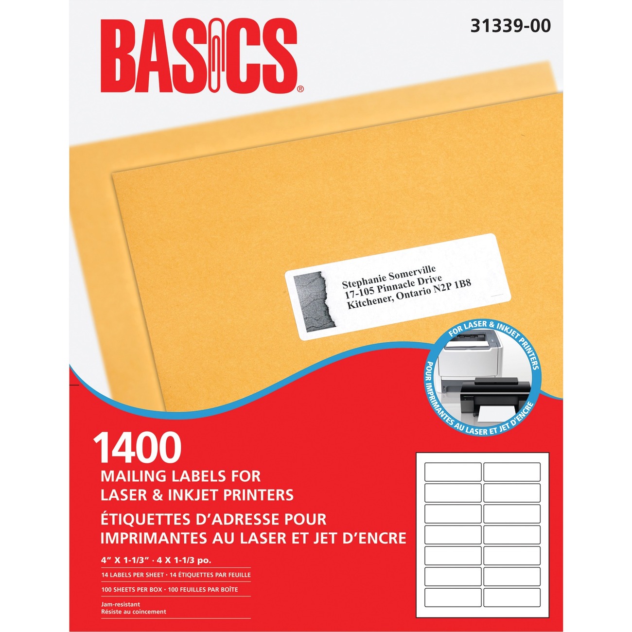 Basics Mailing Label For Laser Printers 4 X 1 1 3 White 1 400 Basics Mailing Label For Laser Printers 4 X 1 1 3 White 1 400