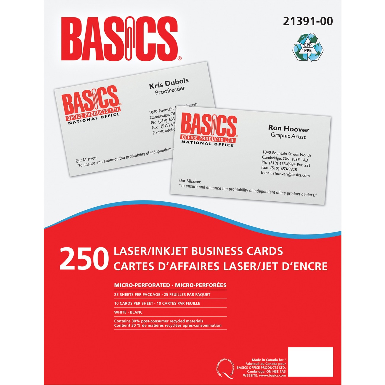 Basics® Business Cards Laser & Inkjet White 250/pkg | Corbett Office Plus
