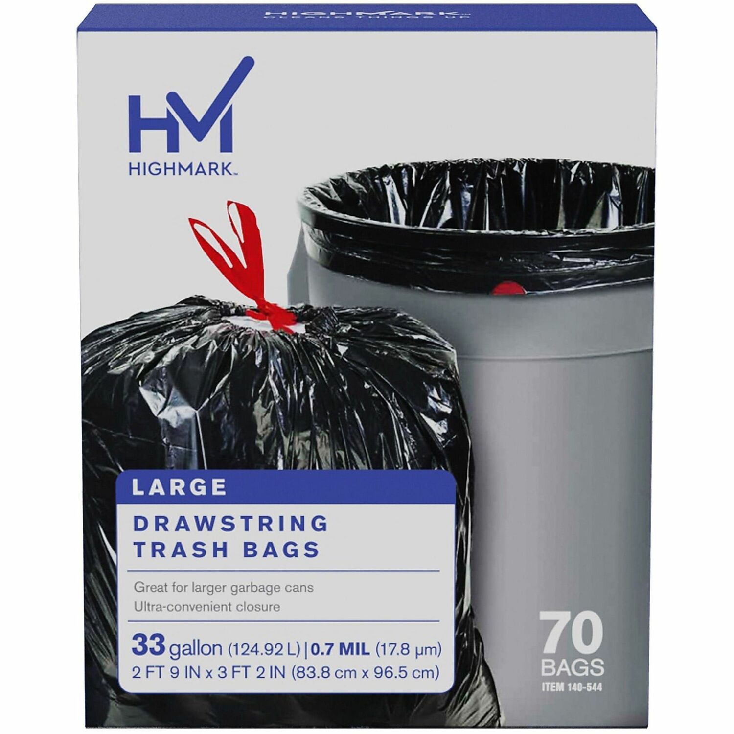 Highmark ™ Large Drawstring Trash Bags, 33 Gallon, Black, Box Of 70 ...